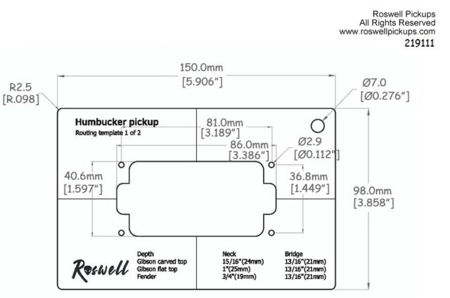 Pickup Routing Template – Humbucker – Roswell Pickups