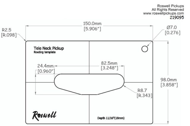 Pickup Routing Template – Tele Neck – Roswell Pickups